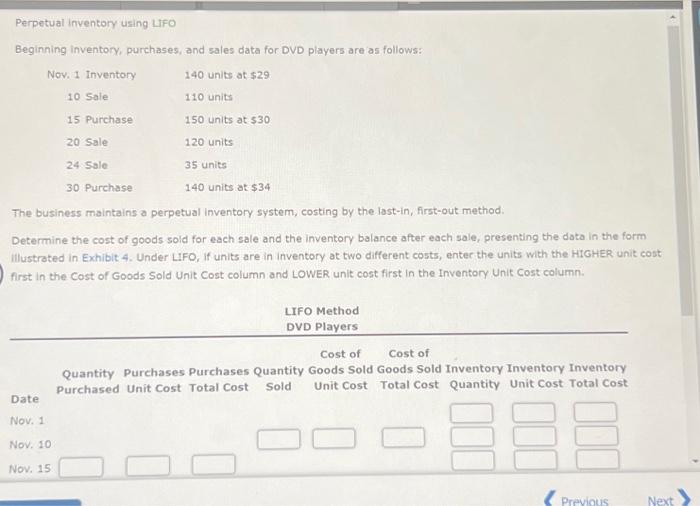 Solved Perpetual inventory using LIFO Beginning inventory, | Chegg.com