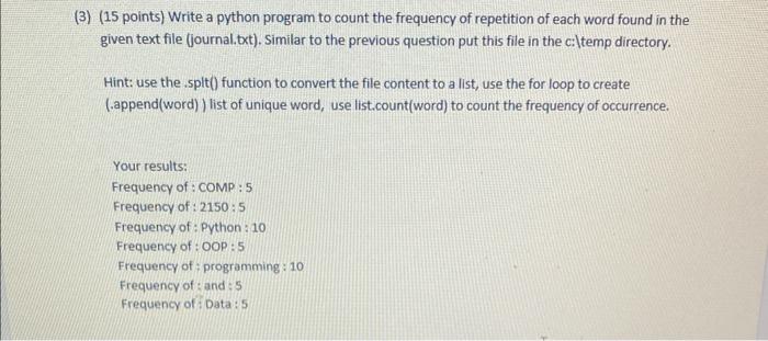 Solved (3) (15 points) Write a python program to count the | Chegg.com