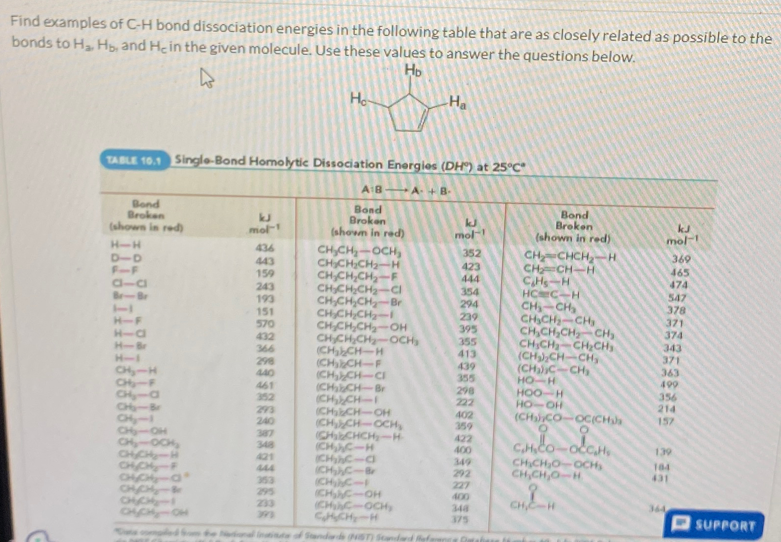 Solved Find examples of C-H ﻿bond dissociation energies in | Chegg.com