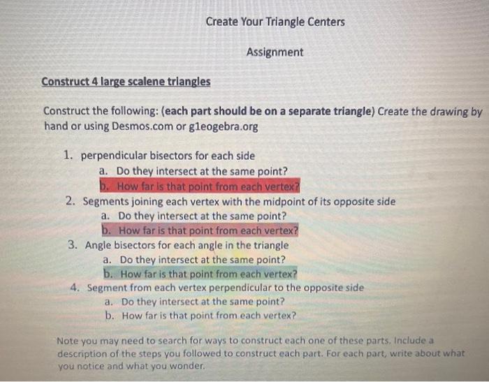 Solved Create Your Triangle Centers Assignment Construct 4 | Chegg.com