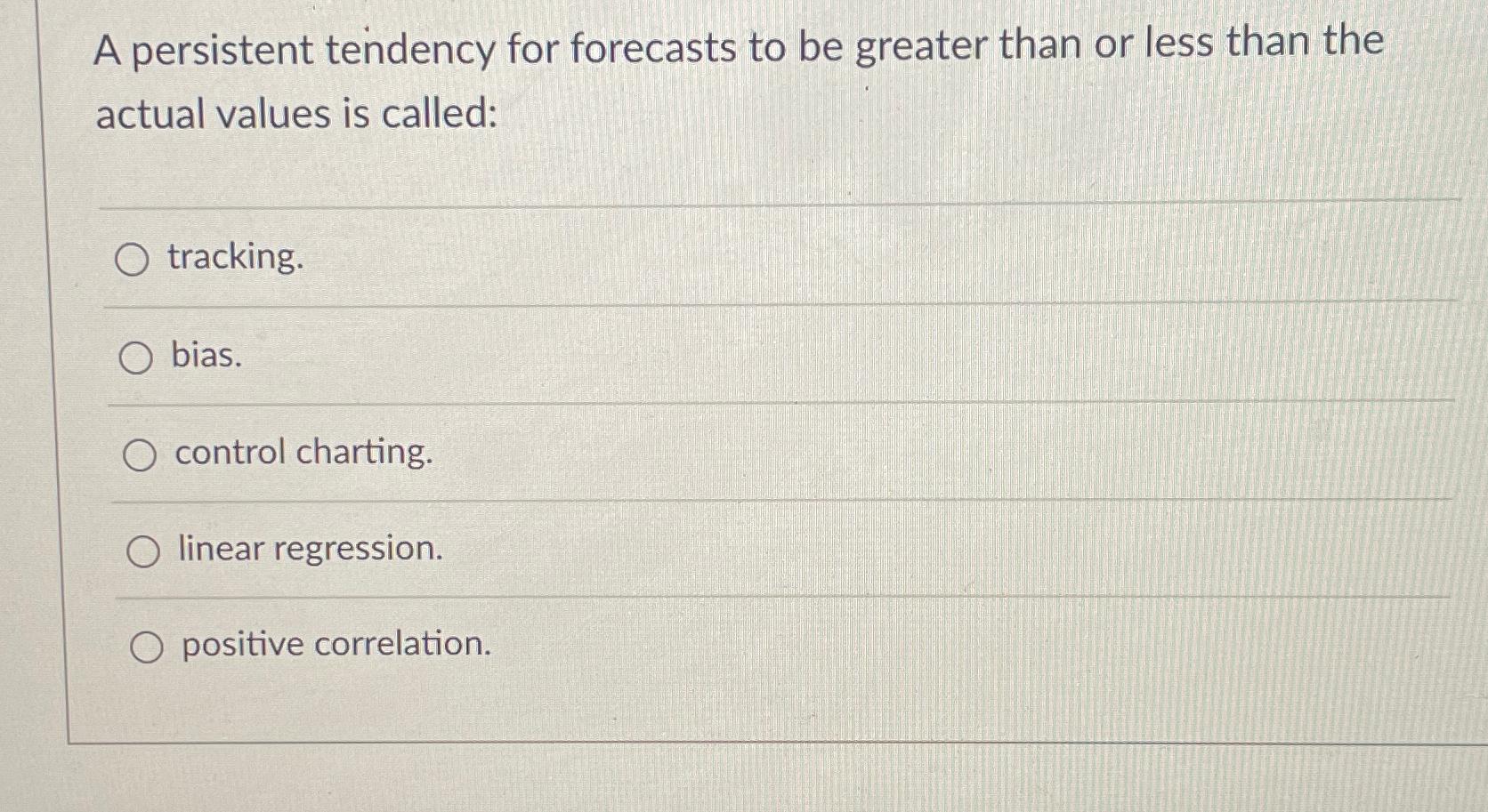 Solved A persistent tendency for forecasts to be greater | Chegg.com
