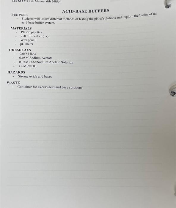 ACID-BASE BUFFERS - Students will utilize different | Chegg.com