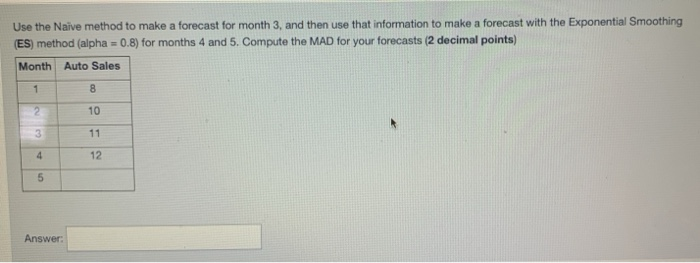 Solved Use the Naive method to make a forecast for month 3, | Chegg.com