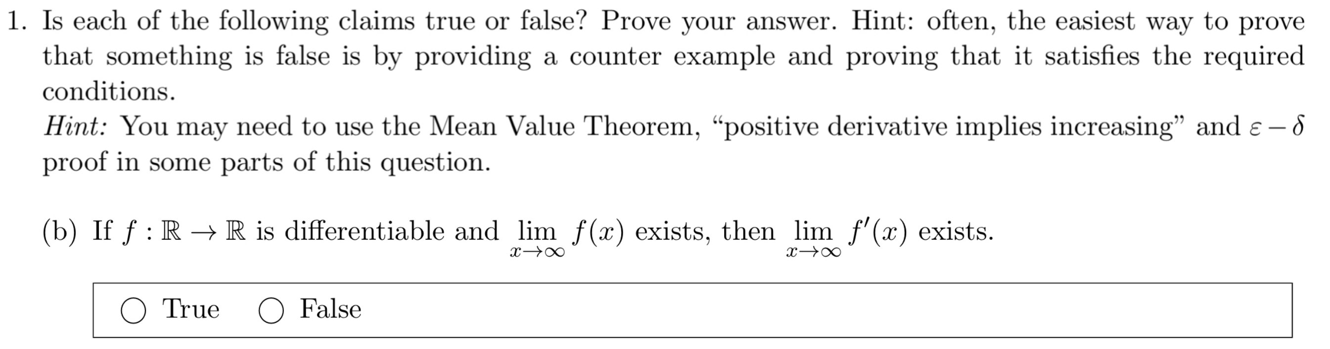 Solved Is each of the following claims true or false? Prove | Chegg.com