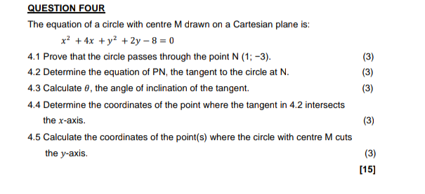 Solved QUESTION FOUR The equation of a circle with centre M | Chegg.com