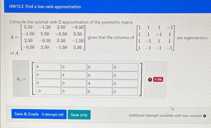 Solved HW13.3. Find a low-rank approximation Compute the | Chegg.com