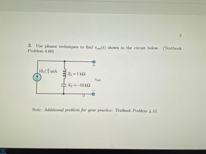 Solved 3. Use phasor techniques to find vout (t) shown in | Chegg.com