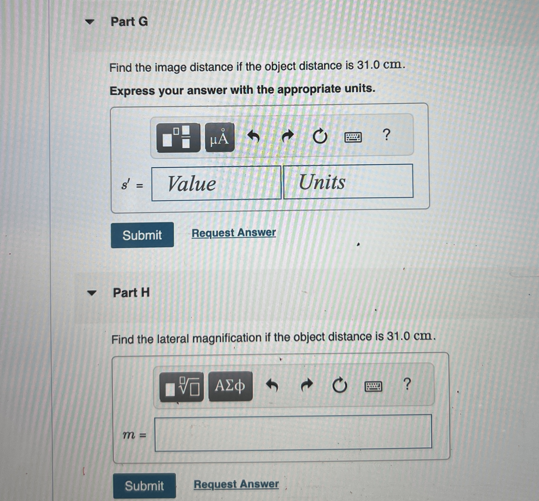 Solved Part GFind the image distance if the object distance | Chegg.com