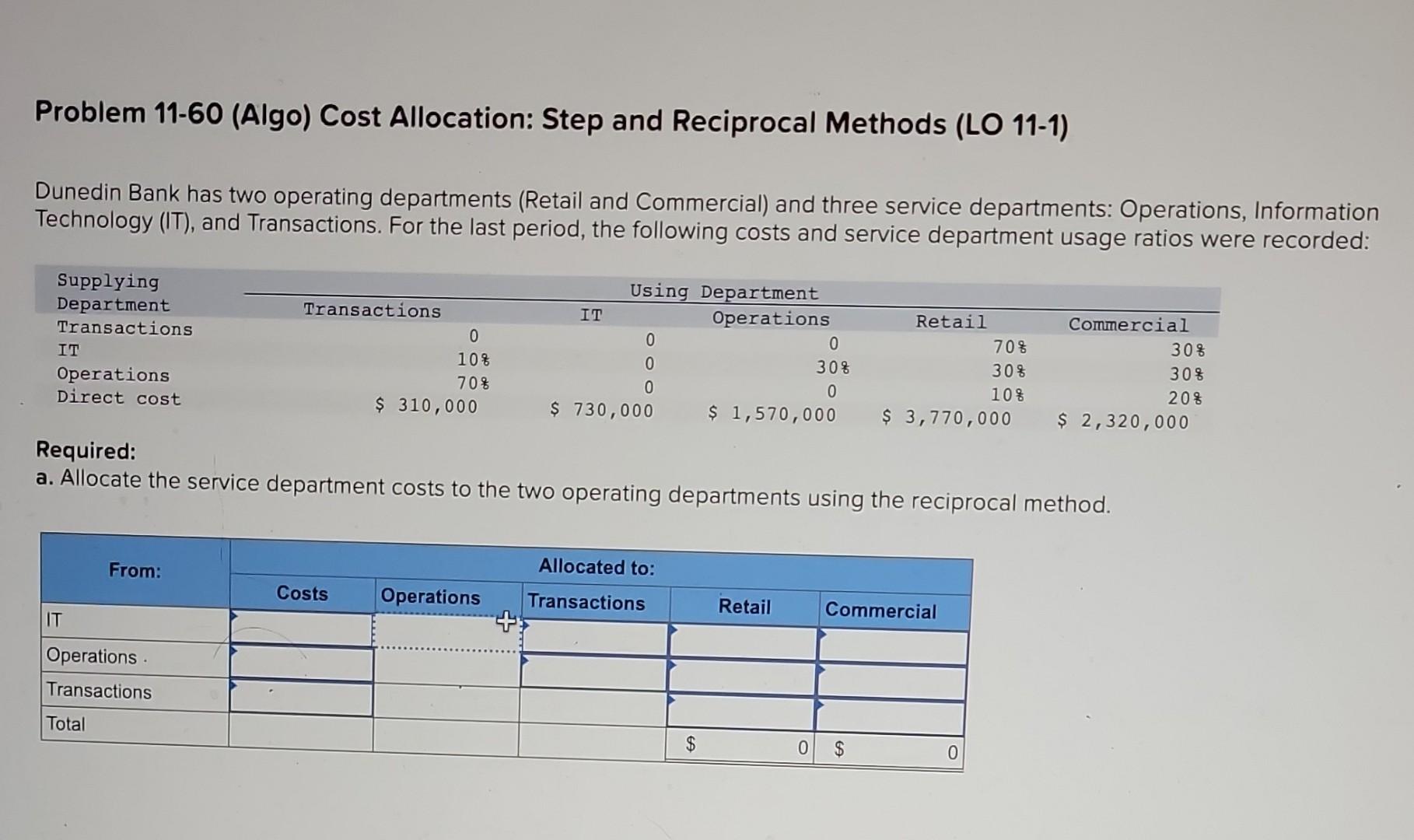 Solved Problem 11-60 (Algo) Cost Allocation: Step and | Chegg.com
