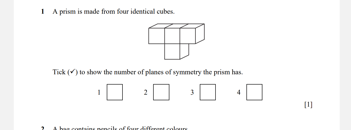 Solved 1 ﻿A prism is made from four identical cubes.Tick ( ) | Chegg.com