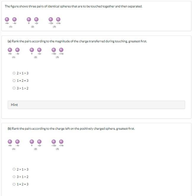 Solved The figure shows three pairs of identical spheres | Chegg.com