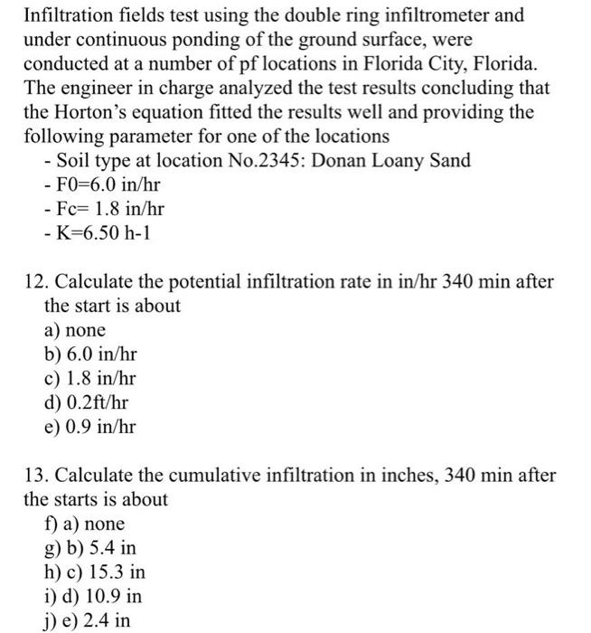 Solved Infiltration fields test using the double ring | Chegg.com