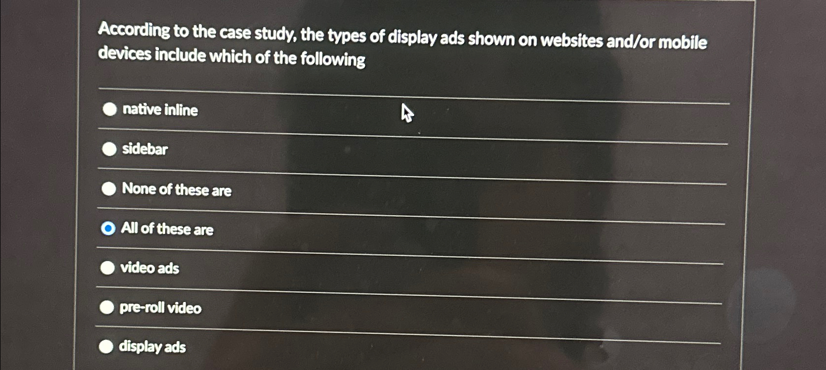 Solved According to the case study, the types of display ads | Chegg.com