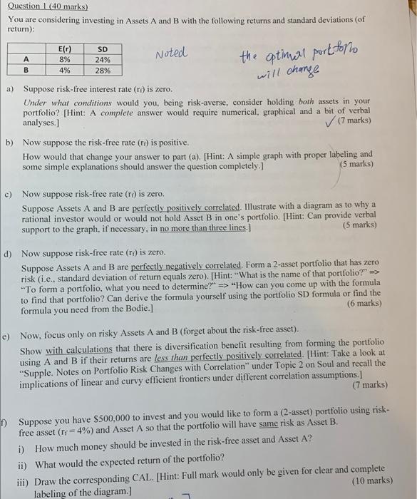 Question 1 (40 marks) You are considering investing | Chegg.com