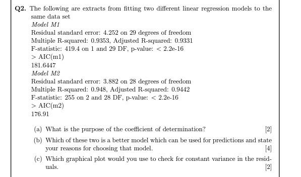 Solved Q2. The following are extracts from fitting two | Chegg.com