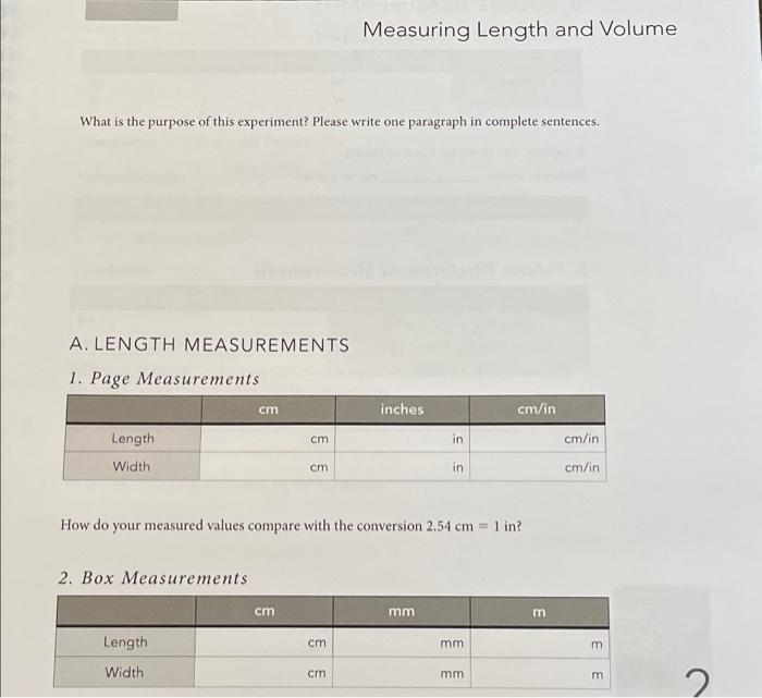 Solved Measuring Length and Volume What is the purpose of | Chegg.com