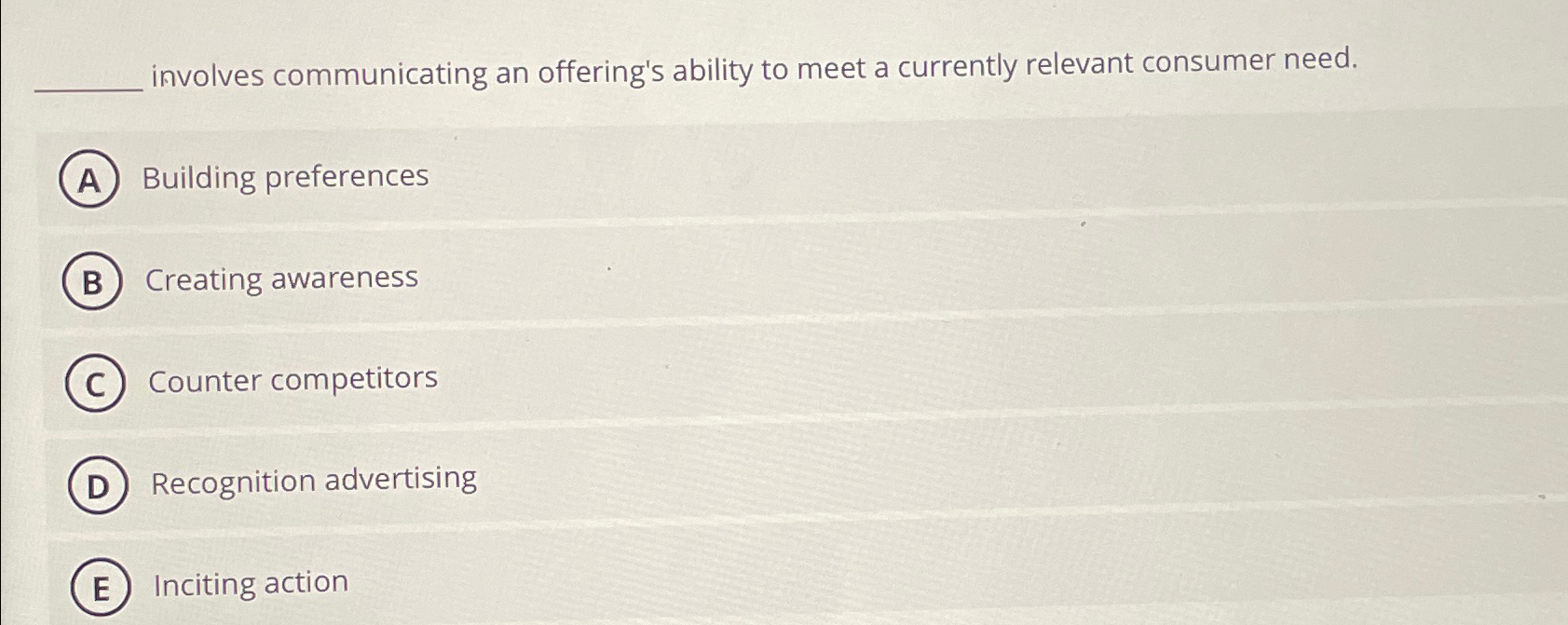 Solved involves communicating an offering's ability to meet | Chegg.com