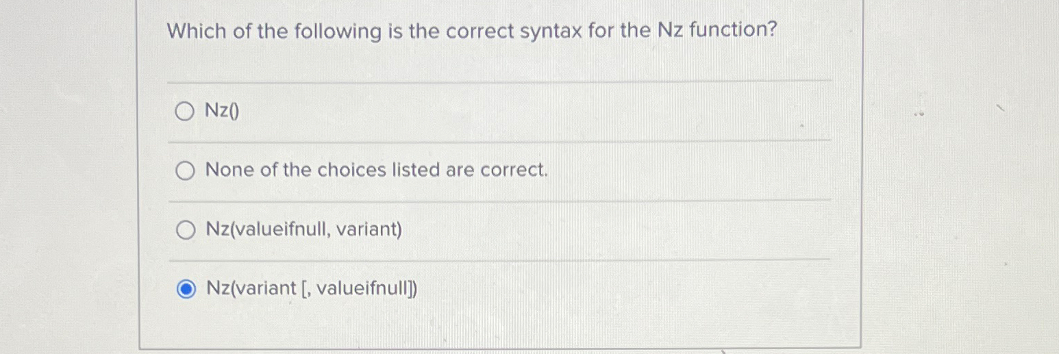 Solved Which of the following is the correct syntax for the | Chegg.com