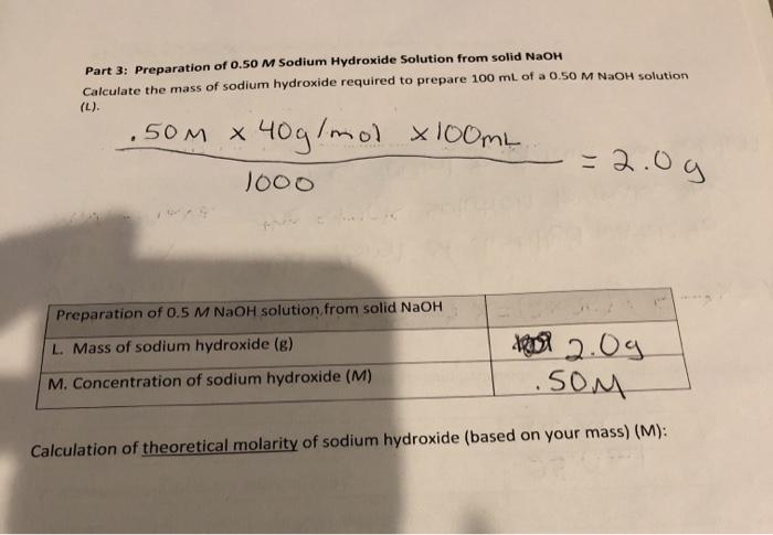 Solved Preparation of 0.5 M NaOH solution from solid NaOH L. | Chegg.com