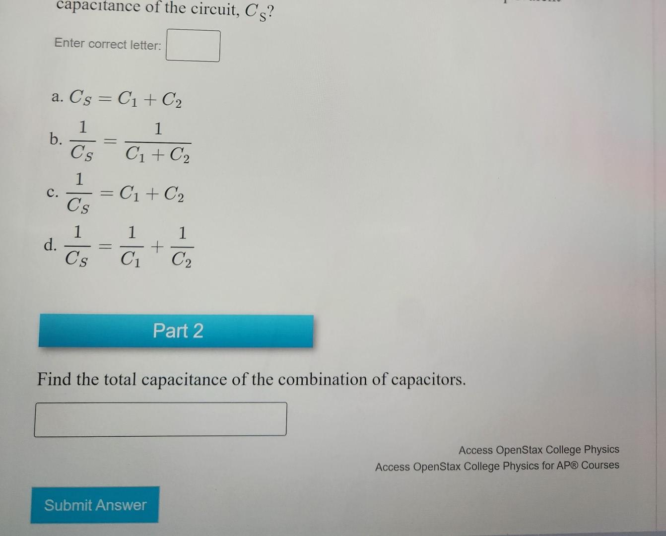 Solved Find the total capacitance of the combination of | Chegg.com