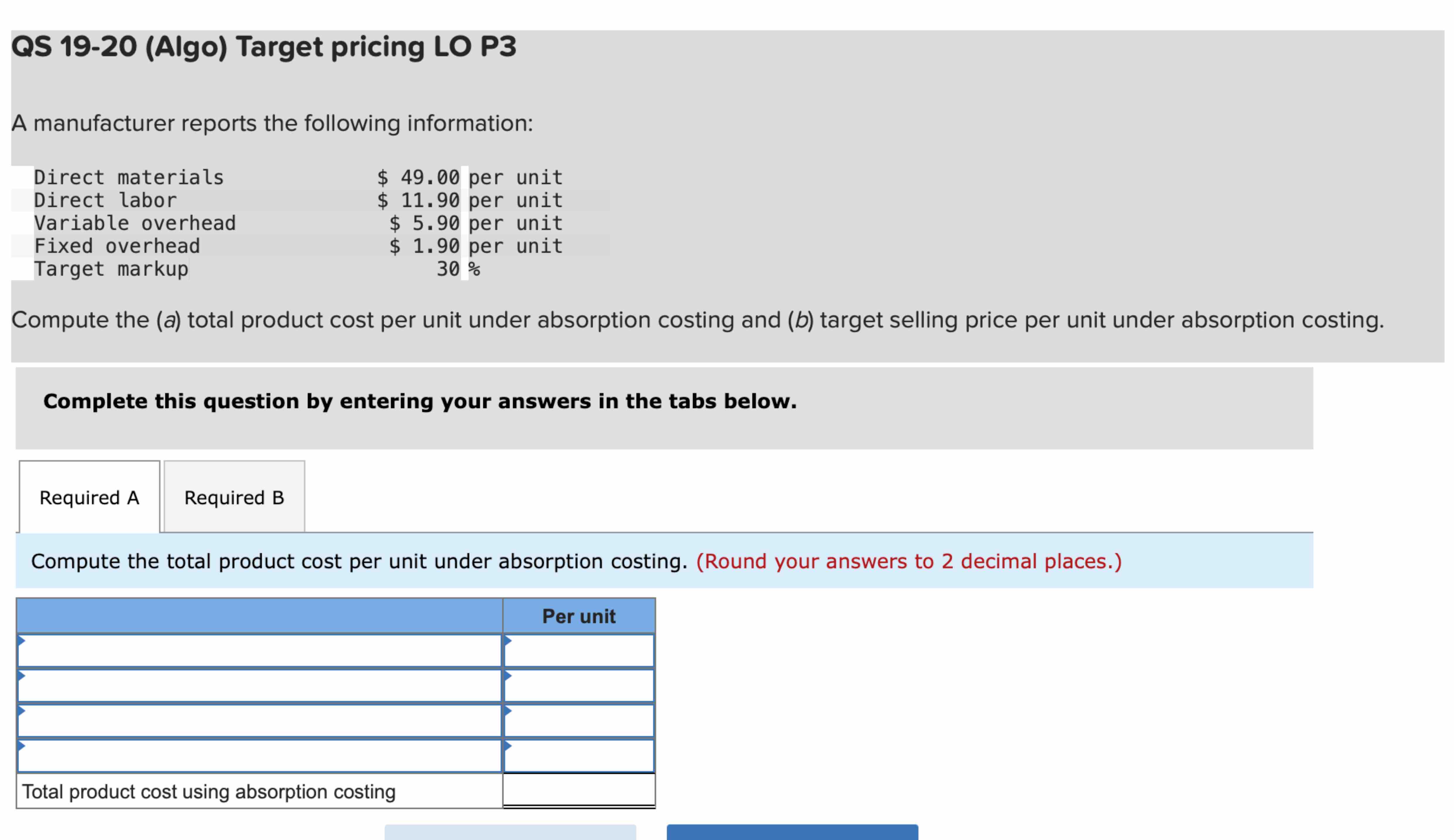 Solved QS 19-20 (Algo) ﻿Target pricing LO P3A manufacturer | Chegg.com