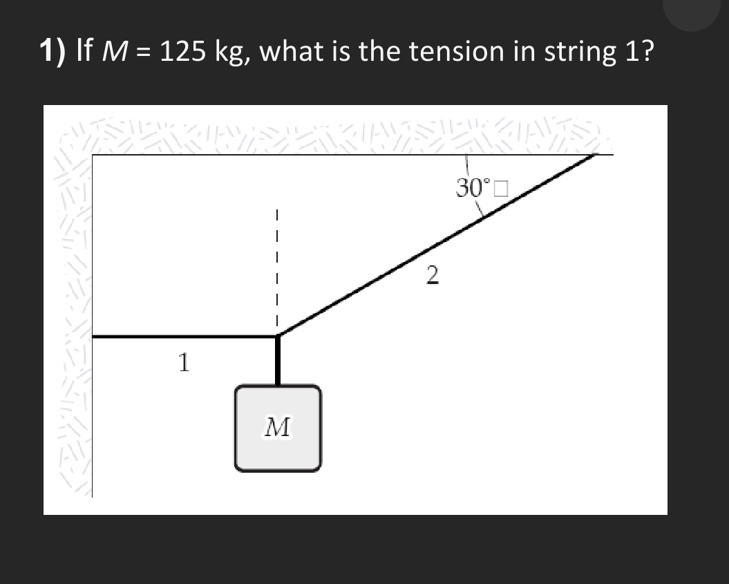Solved If M=125kg, ﻿what is the tension in string 1 ? | Chegg.com