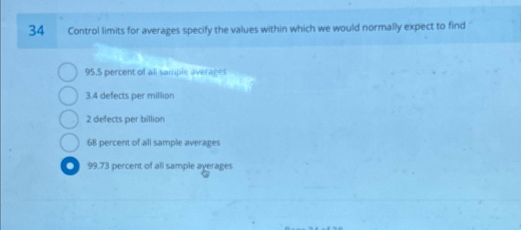 Solved 34Control limits for averages specify the values | Chegg.com