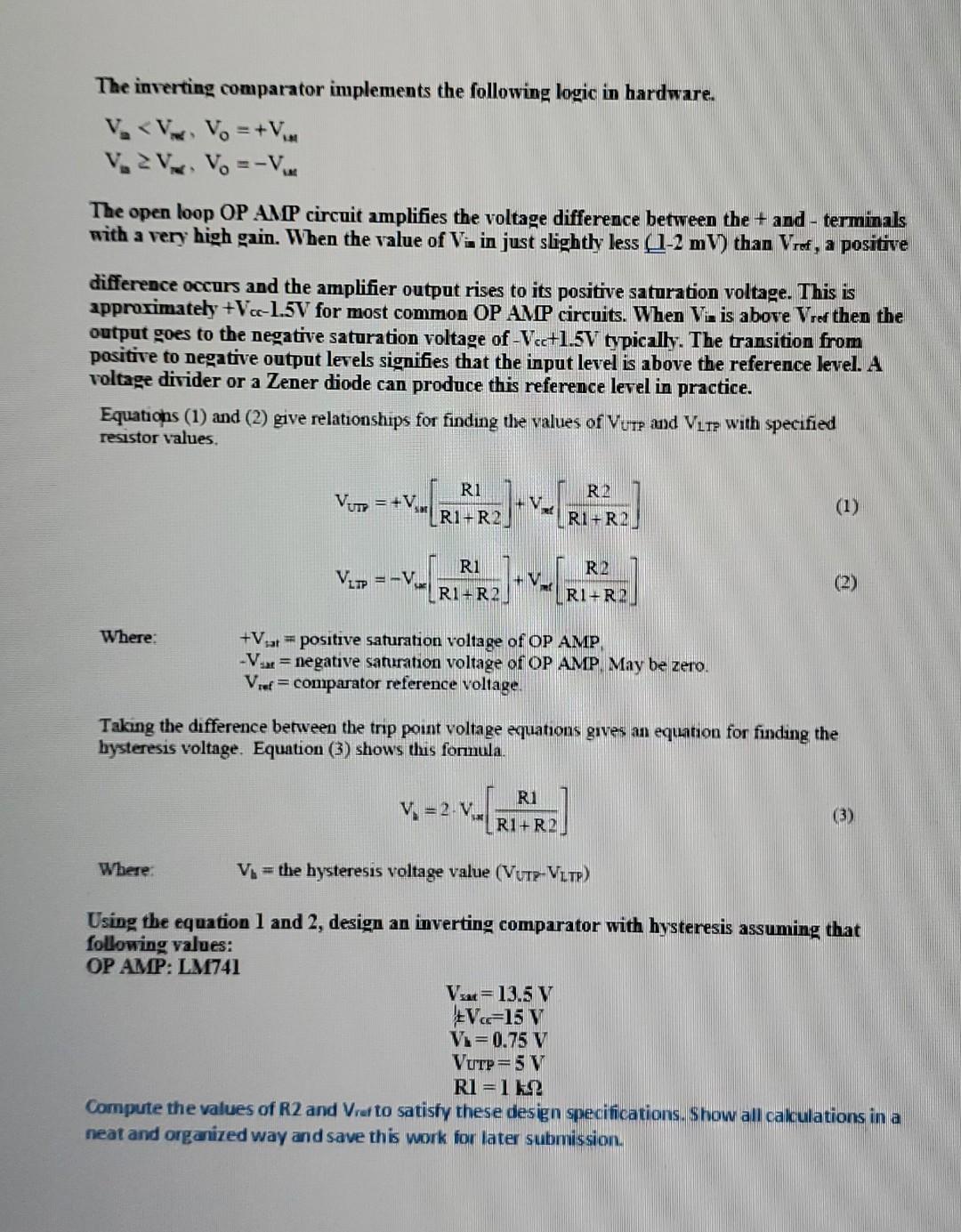 Solved Compute the values of R2 and Vref to satisfy design | Chegg.com