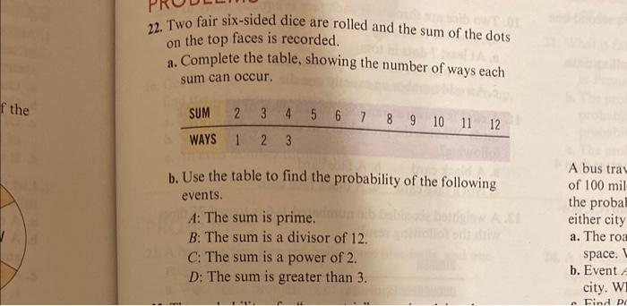 Solved 10. Two standard six-sided dice are thrown. If each | Chegg.com