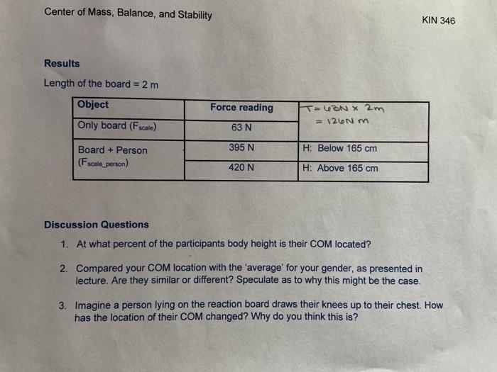 Center of Mass, Balance, and Stability Answer Sheet | Chegg.com