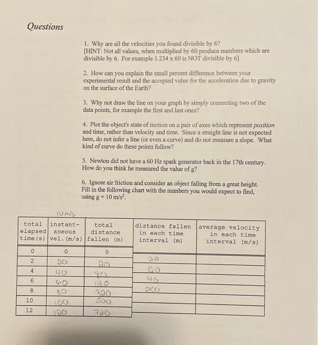 1. Uniform Acceleration: Free Fall By plotring the | Chegg.com