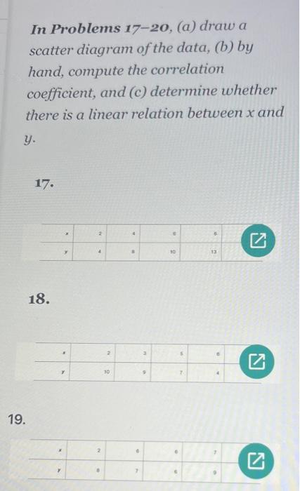 Solved In Problems 17-20, (a) draw a scatter diagram of the | Chegg.com