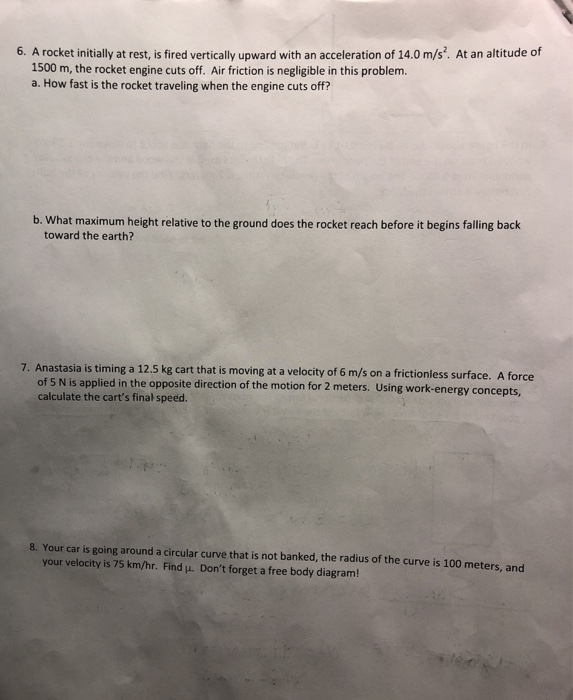 Solved 6. A rocket initially at rest, is fired vertically | Chegg.com