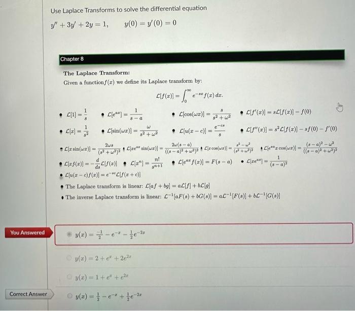 Solved Use Laplace Transforms to solve the differential | Chegg.com