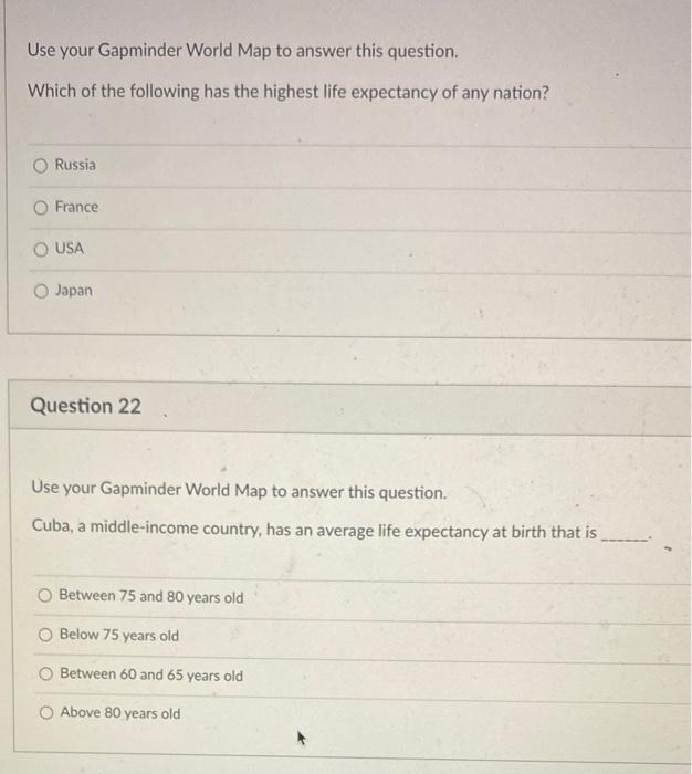 Solved Use your Gapminder World Map to answer this question. | Chegg.com