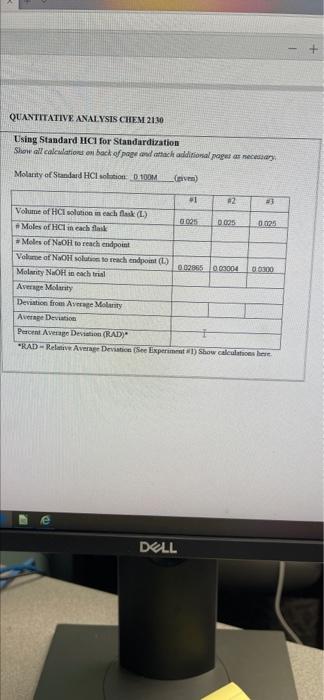 Solved QUANTITATIVE ANALYSIS CHEM 2130 Calculations & | Chegg.com