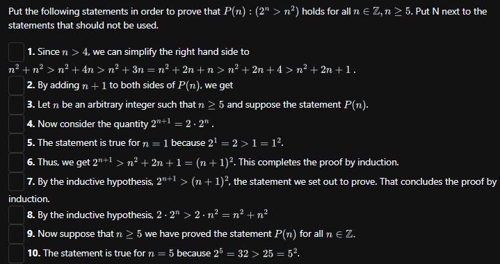 Solved Put the following statements in order to prove that | Chegg.com