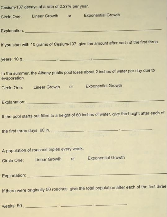 Solved Cesium-137 decays at a rate of 2.27% per year. Circle | Chegg.com