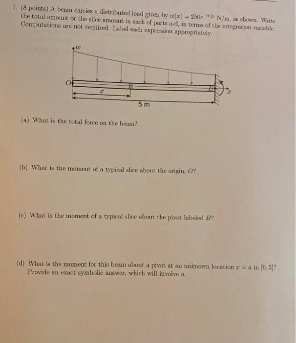 Solved 1. (8 points) A beam carries a distributed load given | Chegg.com