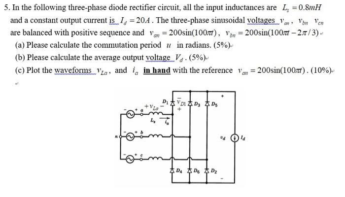 Solved 5. In the following three-phase diode rectifier | Chegg.com