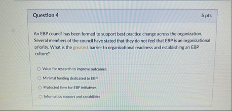 Solved Question 45 ﻿ptsAn EBP council has been formed to | Chegg.com