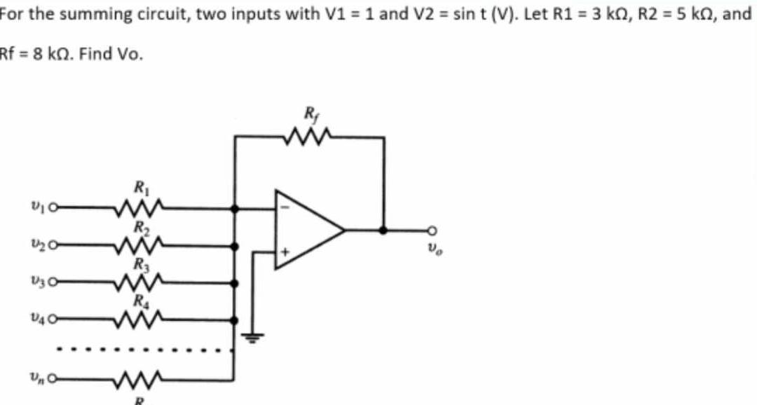 Solved For the summing circuit, two inputs with V1=1 and | Chegg.com