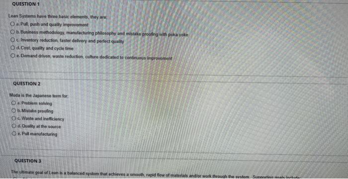 Solved Lean Systems have three basic elements, they are; | Chegg.com