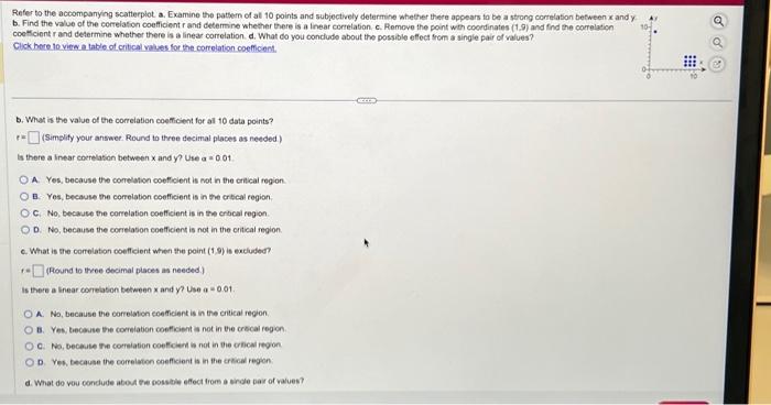 Solved Refer to the accompanying scatterplot a. Examine the | Chegg.com