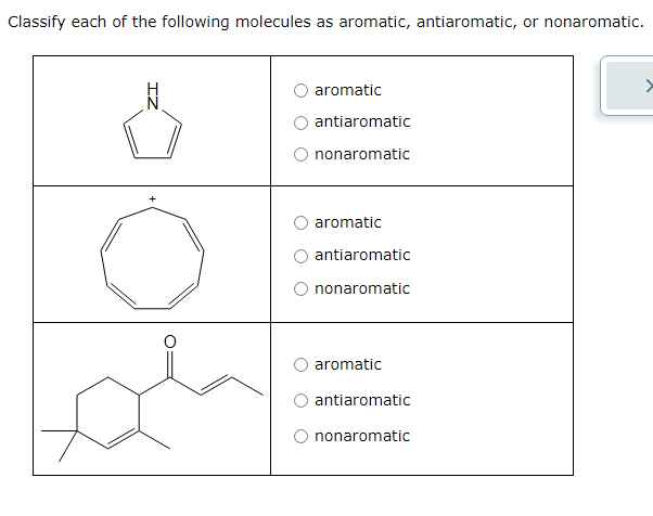 Solved Classify each of the following molecules as aromatic, | Chegg.com