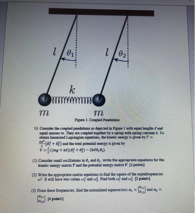 Solved W 9 шшшшшие 02 m Figure 1. Coupled Pendulums pus | Chegg.com