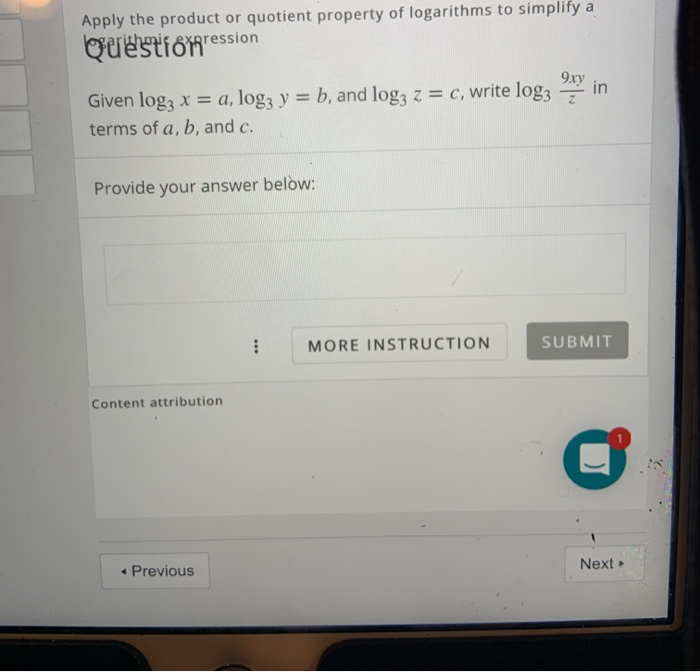 Solved Apply the product or quotient property of logarithms | Chegg.com