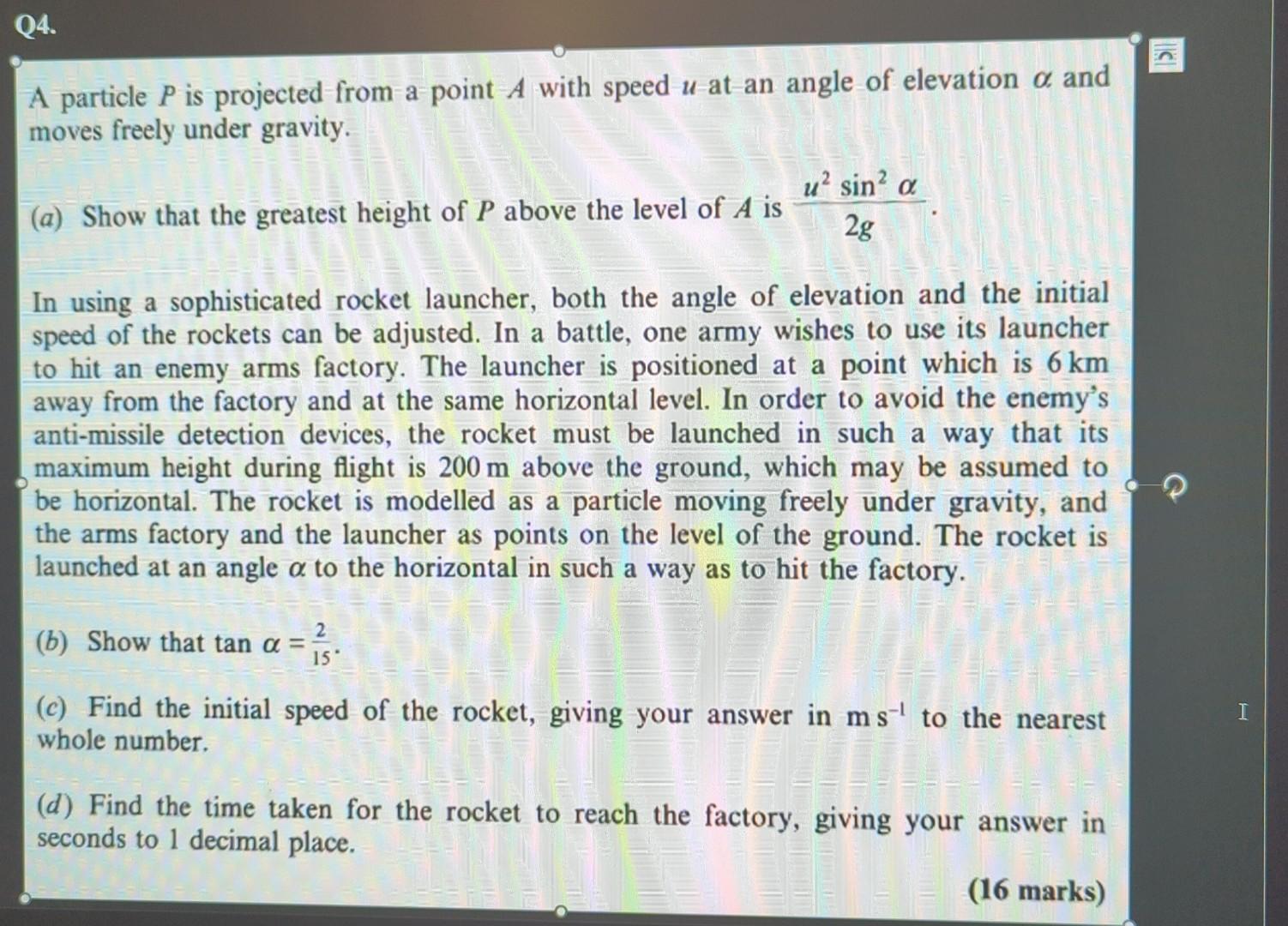 Solved A particle P is projected from a point A with speed u | Chegg.com