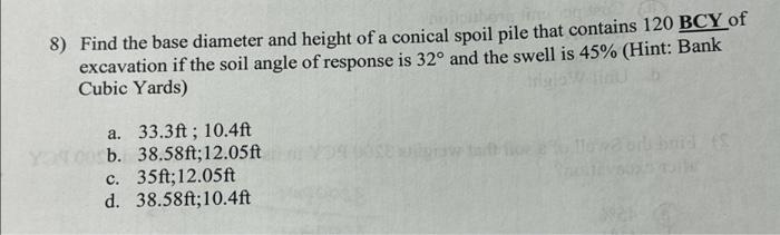 Solved 8) Find the base diameter and height of a conical | Chegg.com