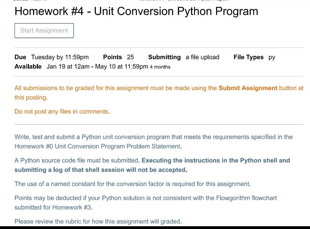 Solved Homework #4 - Unit Conversion Python Program Start | Chegg.com